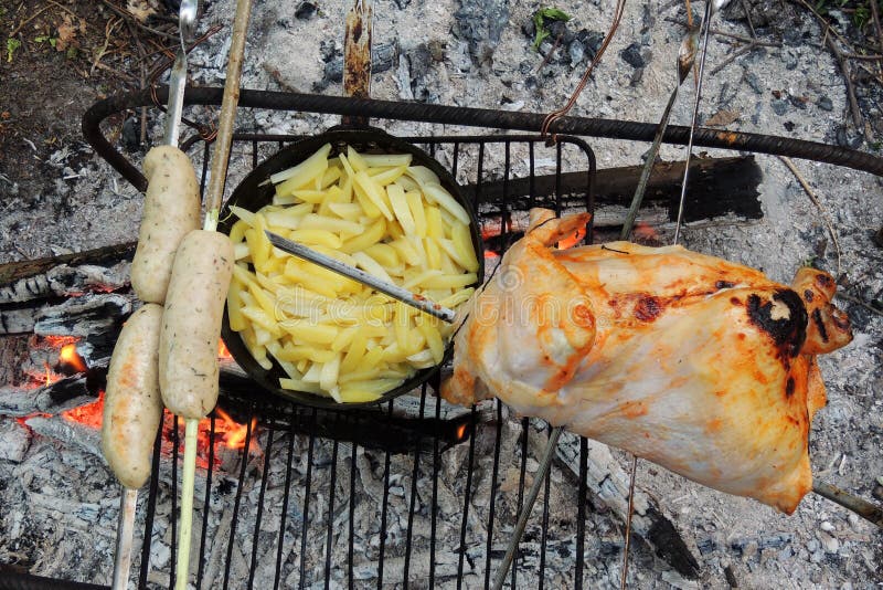 Chicken on the fire stock image. Image of dinner, party - 92134681