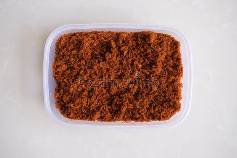 Chicken Floos Abon Ayam in a Box. Top View on White Stock Photo - Image ...