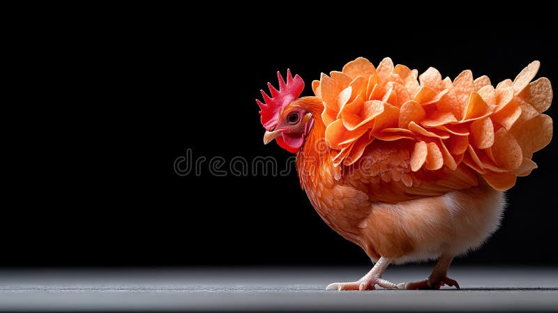 A Chicken with a Flower on Its Head Standing on a Table Stock Photo ...
