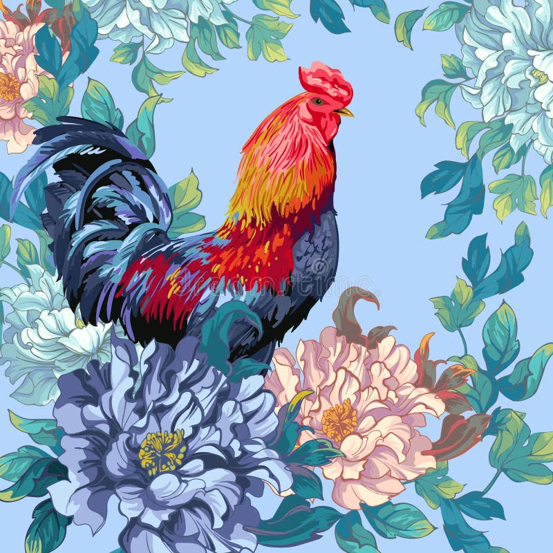 Chicken and flowers. stock vector. Illustration of cartoon - 81308985