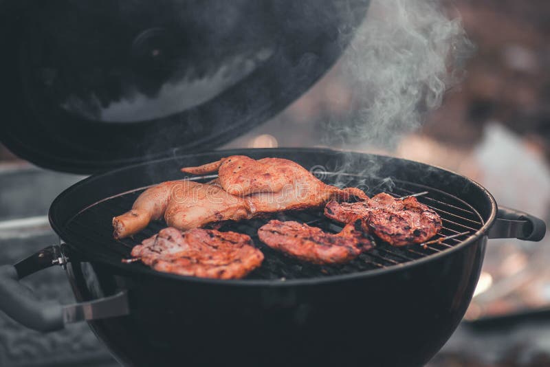 The Chicken is Fried in a Barbecue Stock Photo - Image of flame, fried ...