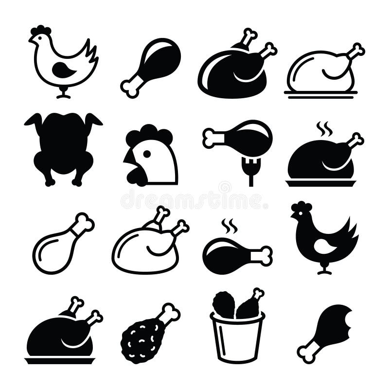 Chicken, Fried Chicken Legs - Food Icons Set Stock Illustration ...