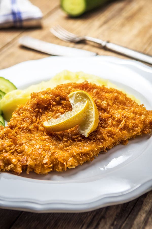Chicken fried schnitzel stock photo. Image of dish, fried - 134821340