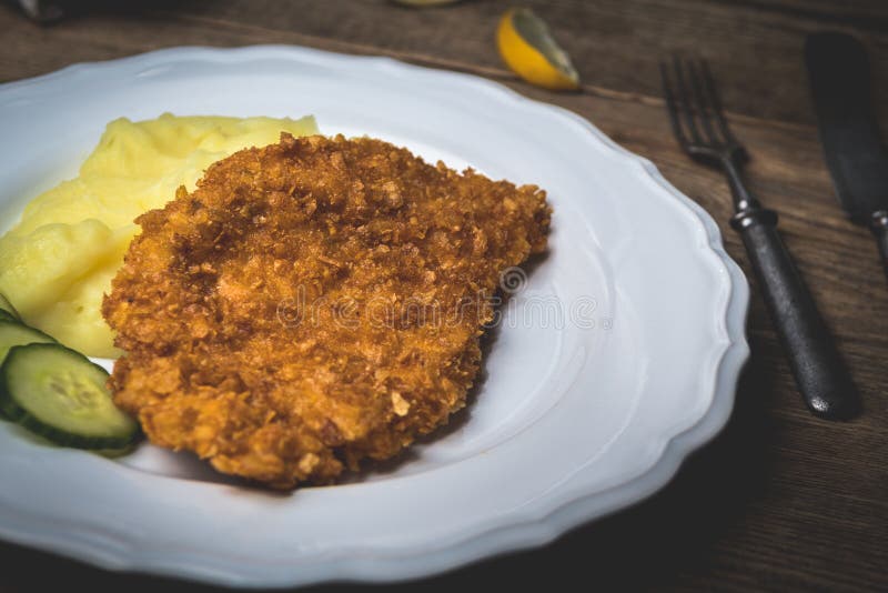 Chicken fried schnitzel stock image. Image of dish, escalope - 136138747