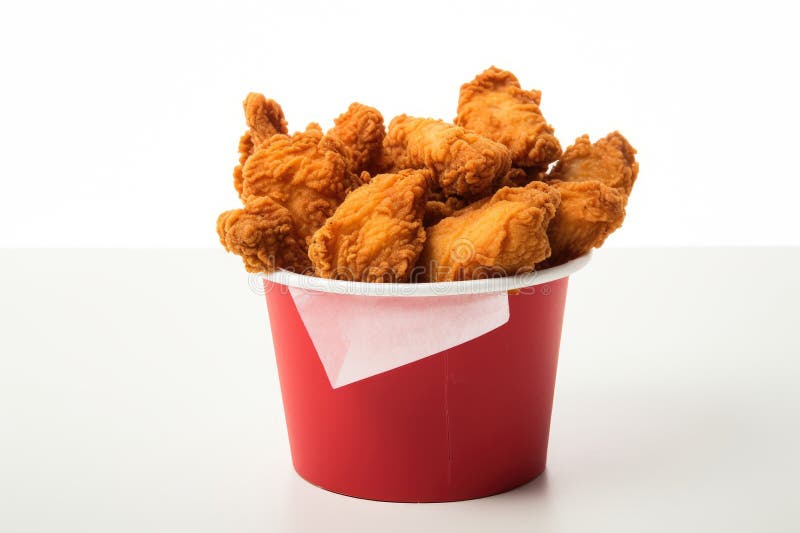 Chicken Fried in a Small Red Bucket Against a White Background Stock ...