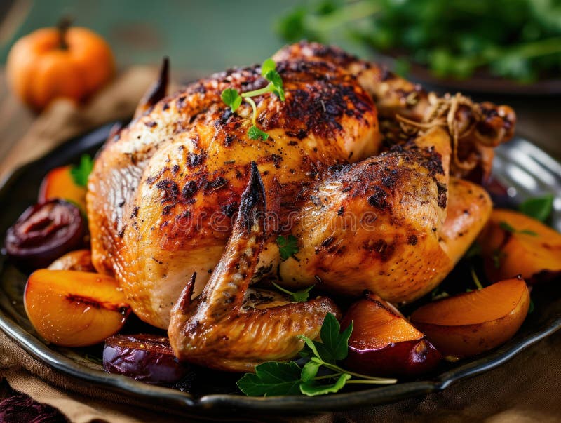 A Chicken with Fruit on a Plate Stock Illustration - Illustration of ...