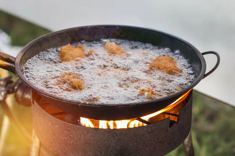 Chicken Frying with Hot Oil in the Pan Stock Photo - Image of lunch ...