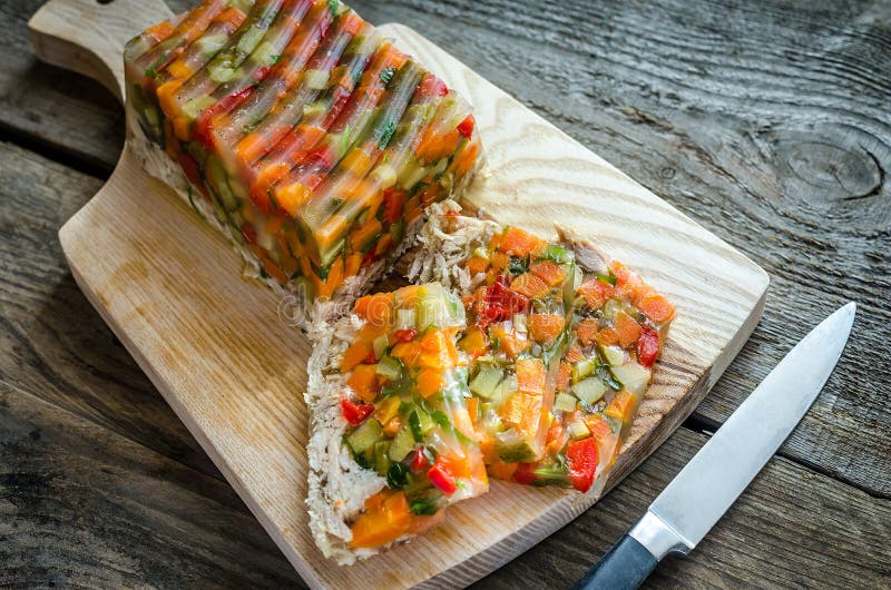 Chicken Galantine with Vegetables Stock Photo - Image of board, herbs ...
