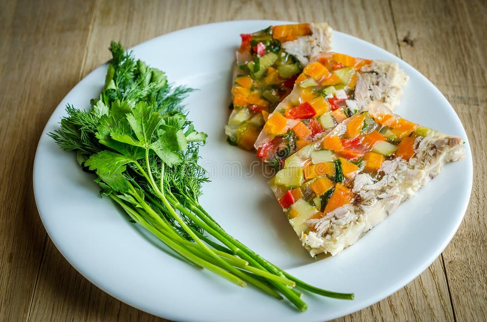 Chicken Galantine with Vegetables Stock Photo - Image of board, herbs ...