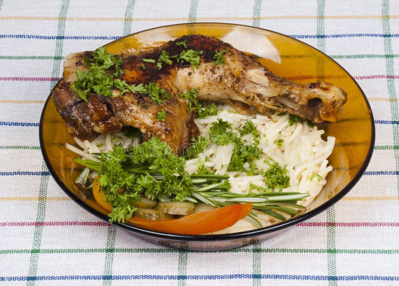 Chicken with Garnish on a Plate Stock Image - Image of prepared, eating ...