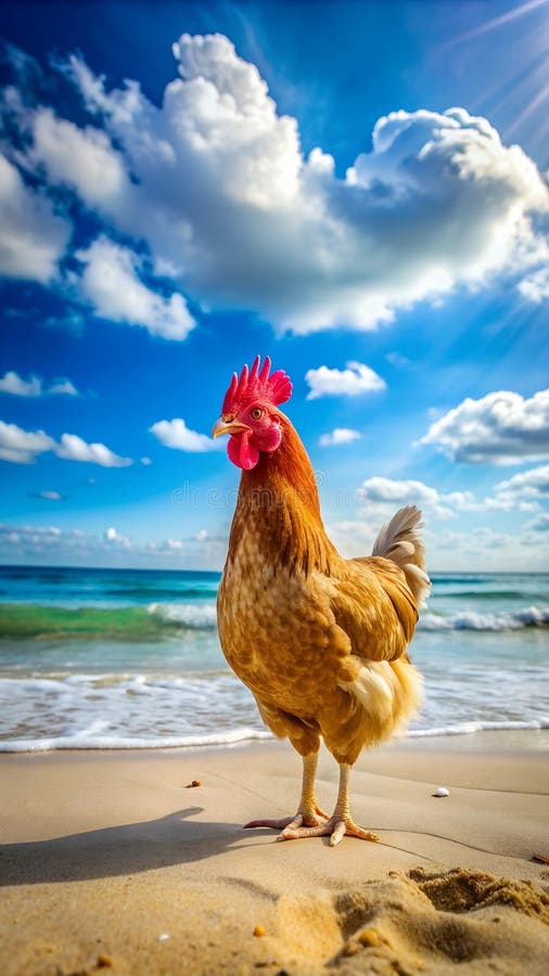 Chicken goes beach stock illustration. Illustration of vector - 329049721