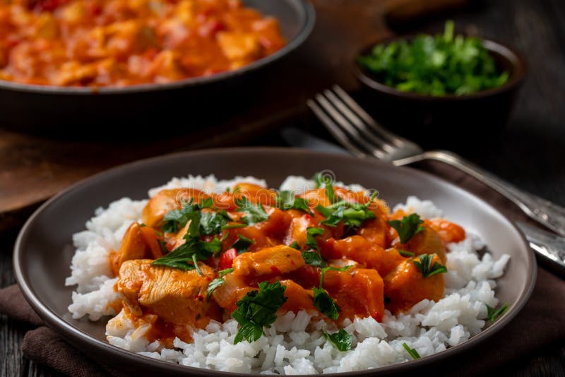 Chicken Goulash Served with Boiled Rice. Stock Image - Image of goulash ...