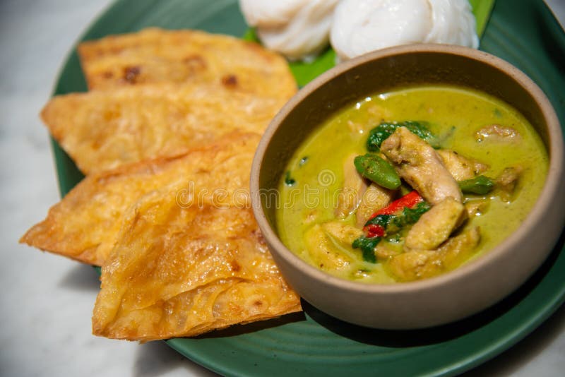 Chicken Green Curry Roti stock photo. Image of basil - 231143786