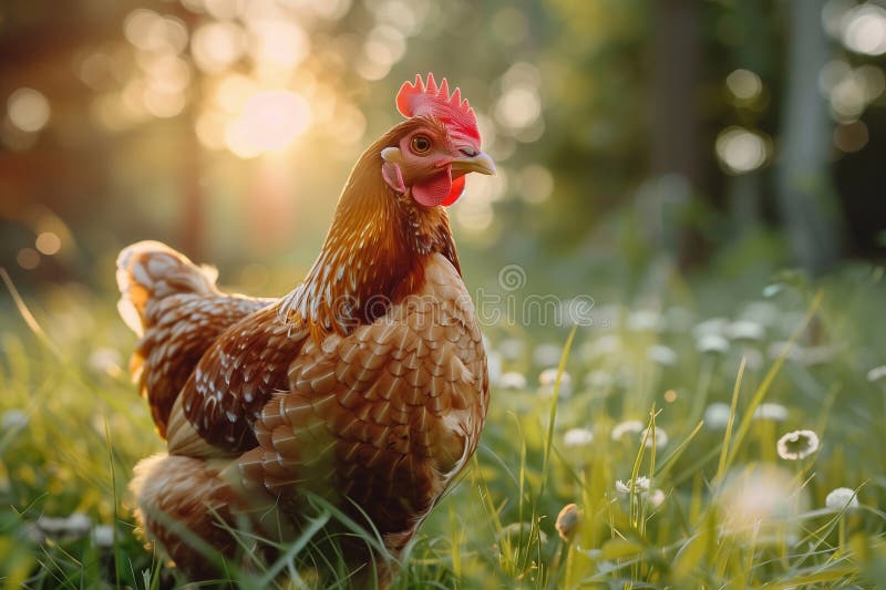Chicken on green grass stock illustration. Illustration of green ...