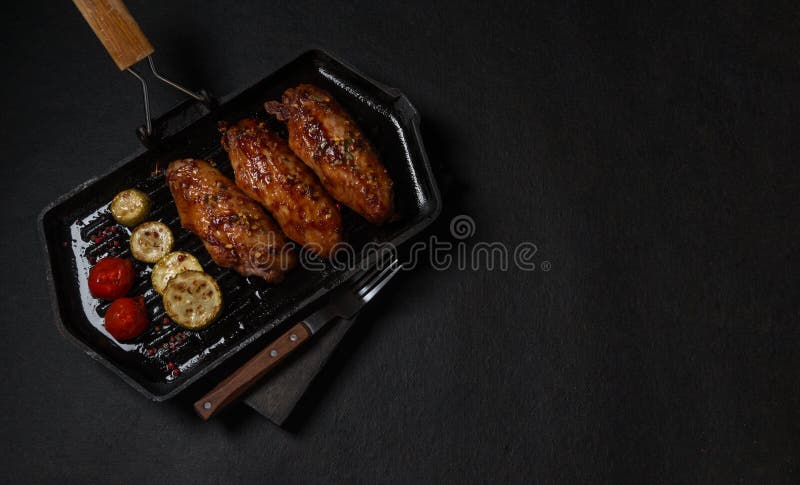 Chicken Grilled on a Grill Pan. Horizontal View from Above Stock Photo ...