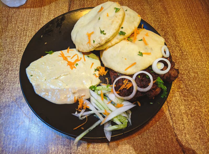 Chicken Grilled Kebab or Kabab with Naan Ruti Stock Photo - Image of ...