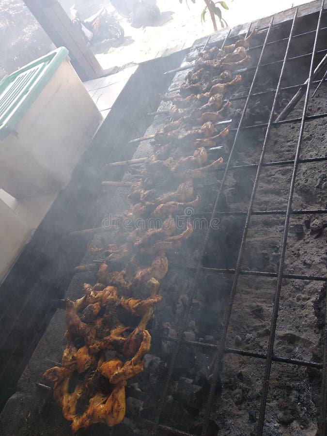Chicken grilled over coals stock image. Image of appetizer - 267390605