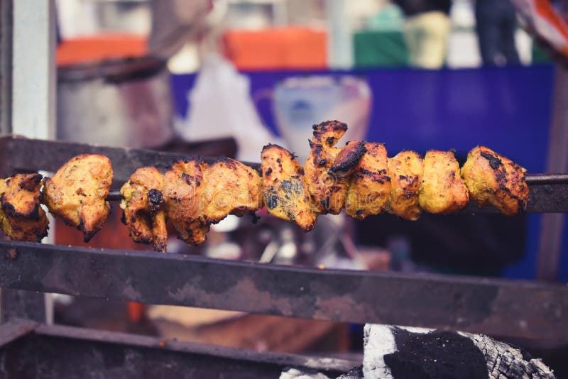 Chicken Grilling at Food Stall Stock Image - Image of nonveg, close ...