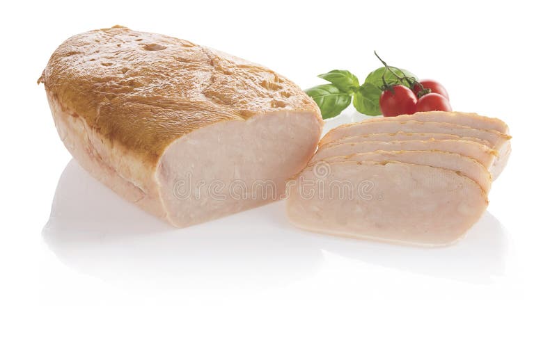 Chicken Ham and Slices on White Background Stock Image - Image of ...
