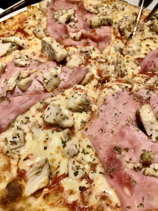 Chicken and ham pizza stock image. Image of topped, meal - 175981585