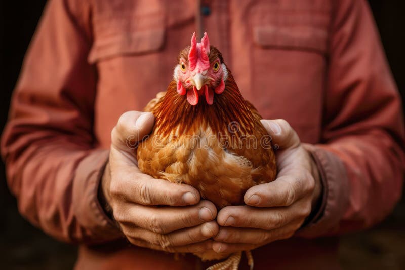 Chicken in the Hands of a Male Farmer, Concept of Working at a Poultry ...