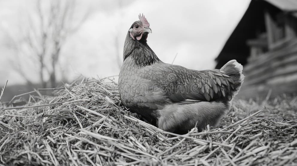 Chicken on Hay Pile stock photo. Image of industry, rustic - 376493586