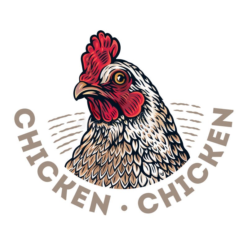 Chicken Head Drawing in Graphic Style, Created in the Form of a Label ...