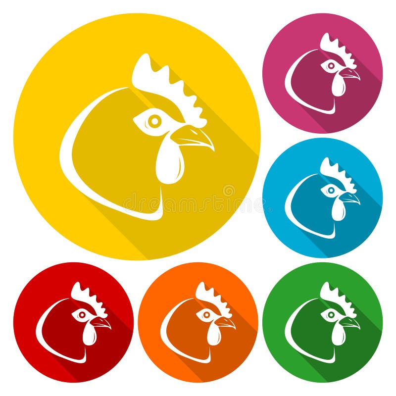 Chicken Head Icons Set with Long Shadow Stock Vector - Illustration of ...