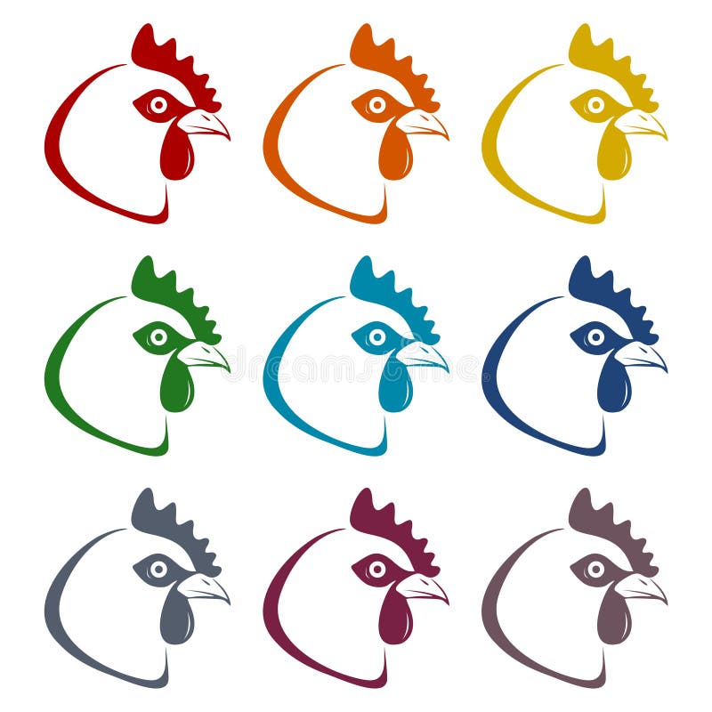Chicken Head Icons Set with Long Shadow Stock Vector - Illustration of ...