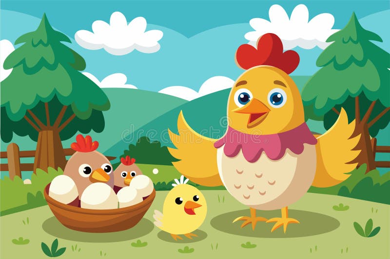 A Chicken and Her Chicks are Standing in the Grass, Eggs and Chicken ...