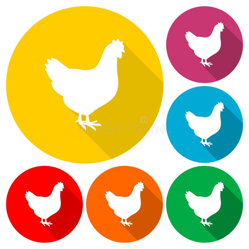 Chicken Icons Set with Long Shadow Stock Vector - Illustration of ...