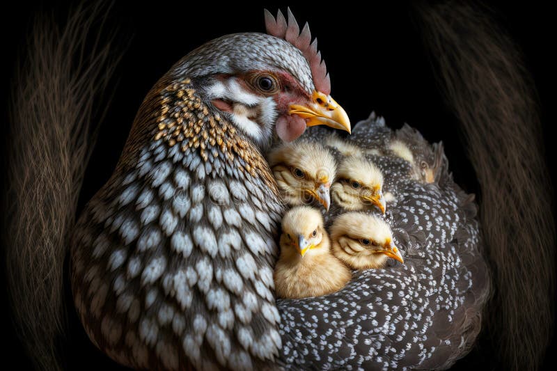 Chicken with Its Little Chicks in Earthen Mink Stock Illustration ...