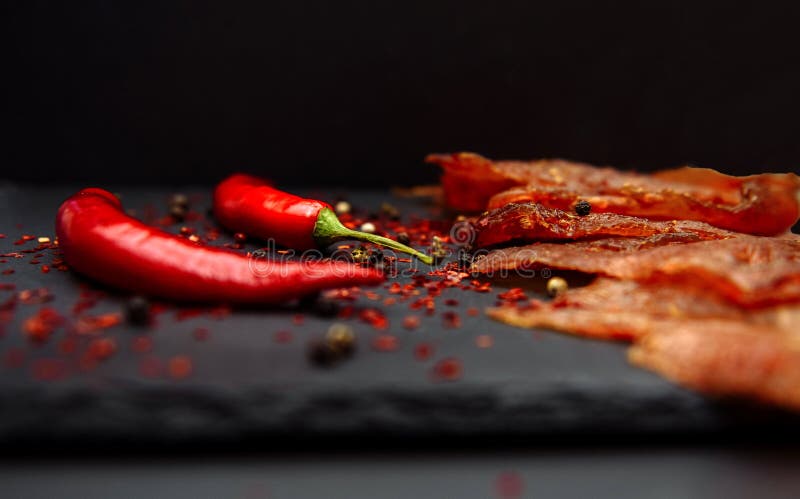 Chicken Jerky from Fillet Pieces with Spices Stock Photo - Image of ...