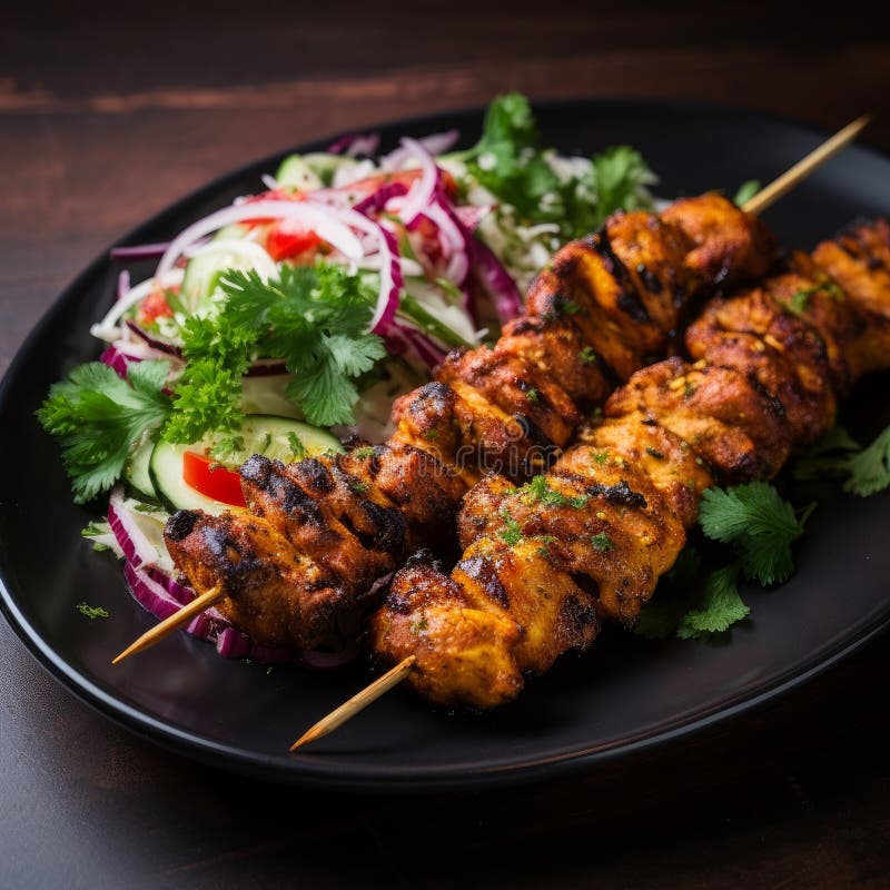 Chicken Kabab on Plate Shot Generative AI Stock Illustration ...