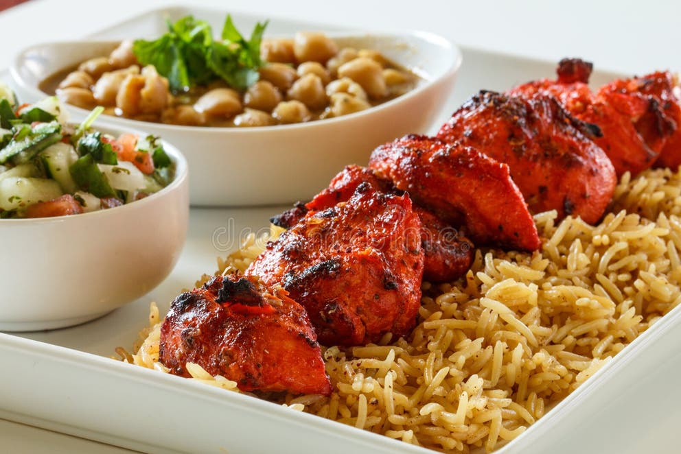 Chicken kabob dinner stock photo. Image of dinner, afghan - 97822412