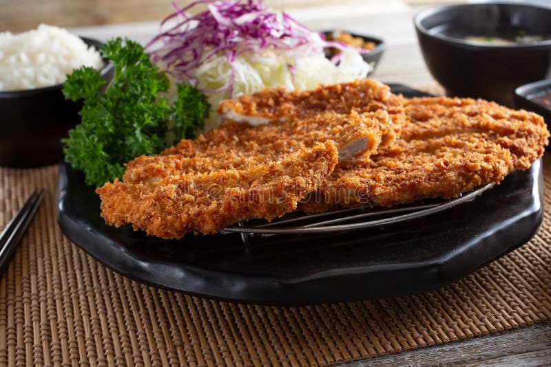 Chicken katsu plate stock image. Image of drink, dish - 192733409