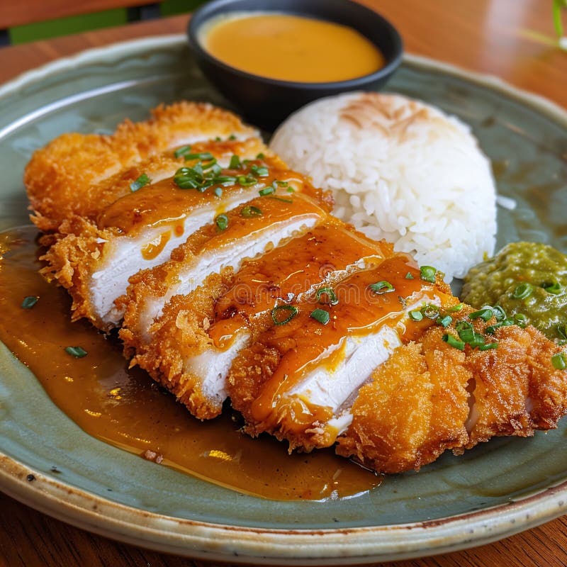 Chicken Katsu with Rice and Curry Sauce Stock Illustration ...