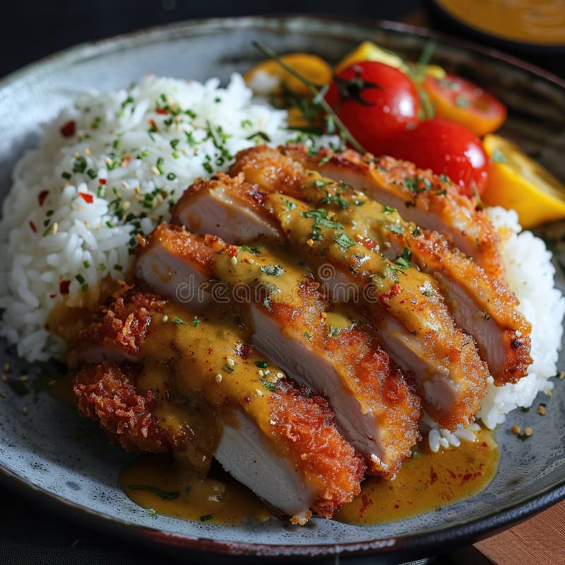 Chicken Katsu with Rice and Curry Sauce Stock Illustration ...