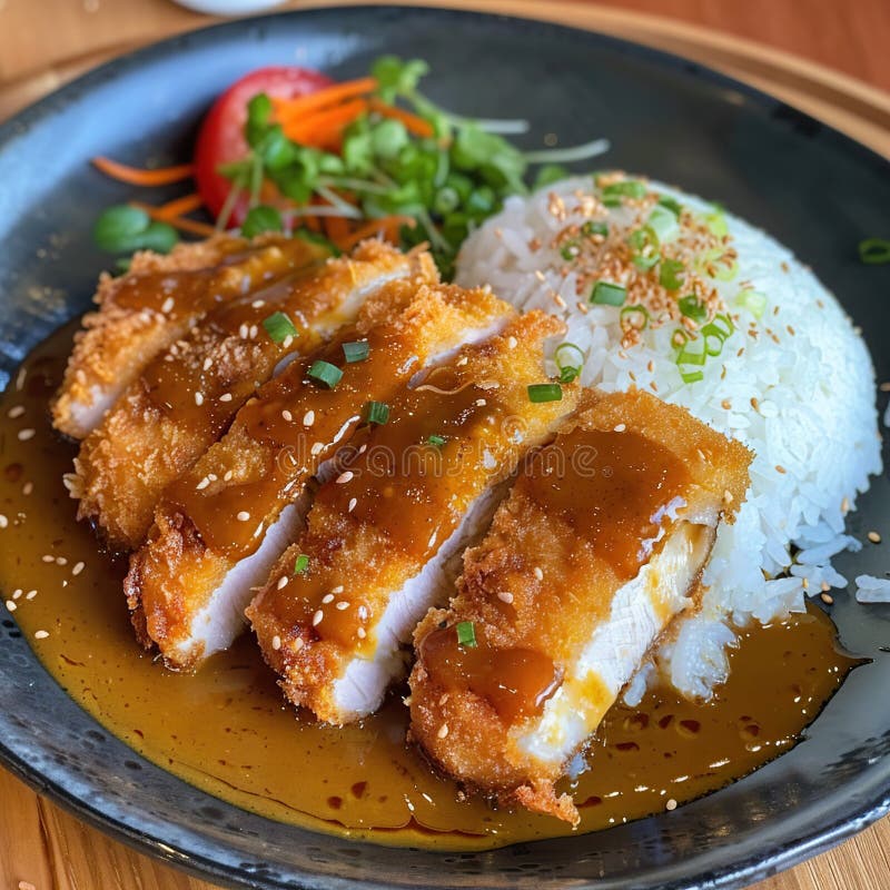 Chicken Katsu with Rice and Curry Sauce Stock Illustration ...