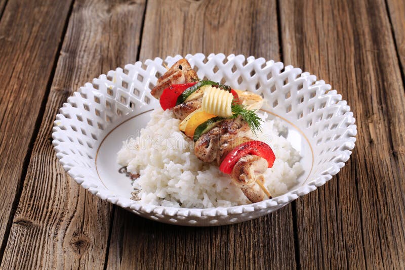 Chicken kebab and rice stock image. Image of vegetable - 19071519