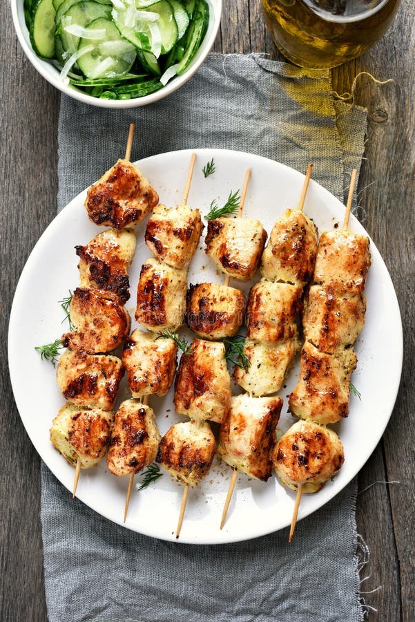 Chicken kebab, top view stock photo. Image of dinner - 76358944
