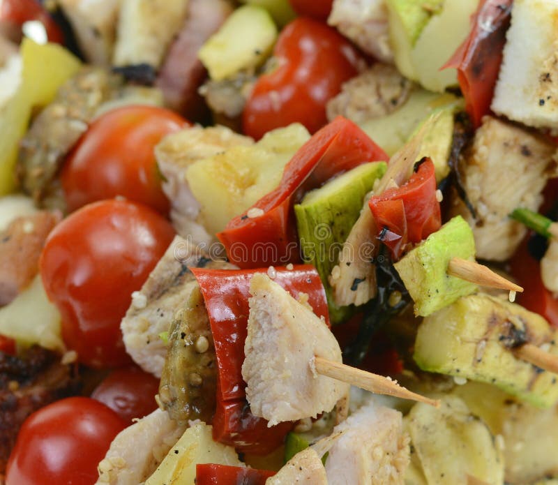 Chicken Kebab with Vegetable and Cheese Stock Photo - Image of meat ...