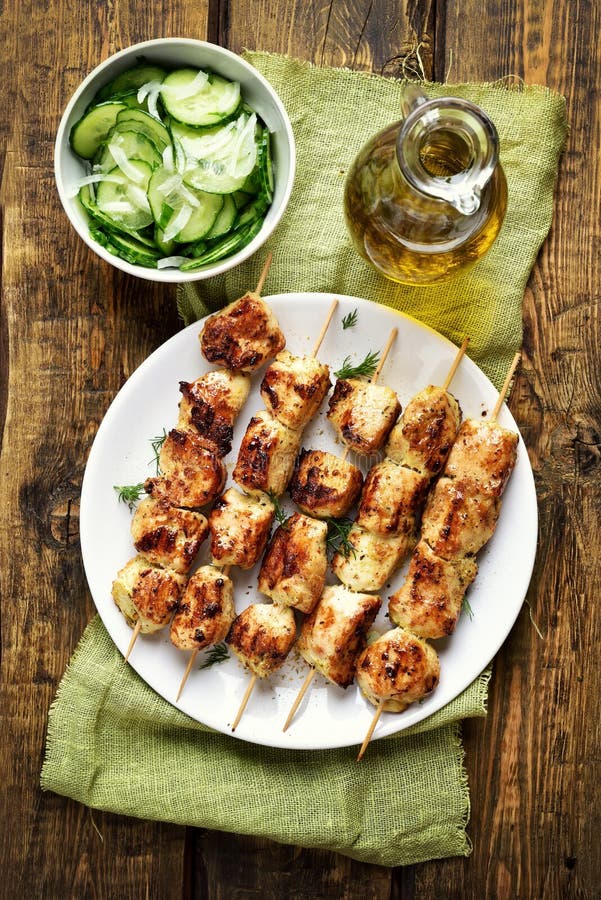 Chicken kebabs, top view stock image. Image of meat, delicious - 72343593