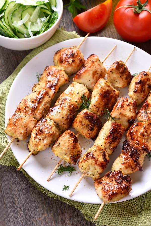 Chicken kebabs, top view stock photo. Image of herb, grilled - 70965010