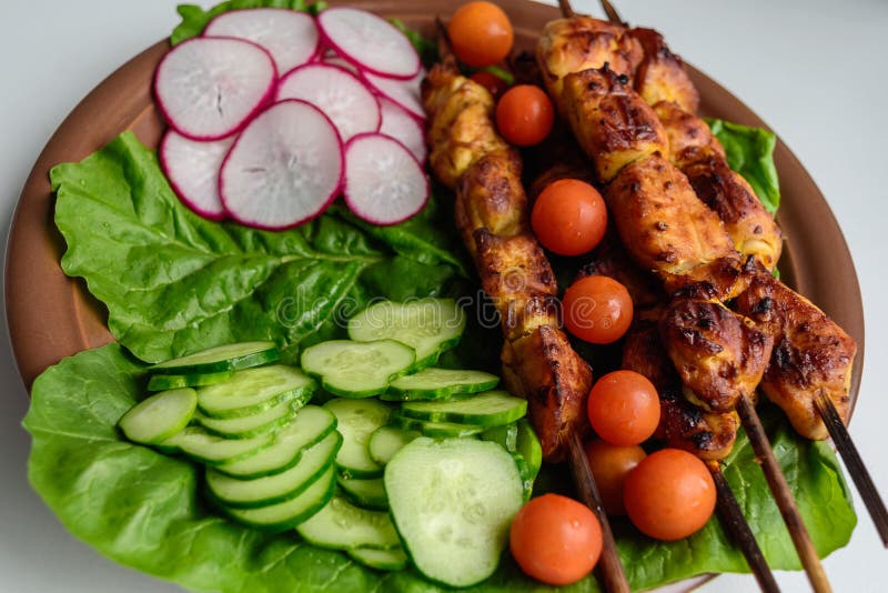 Chicken Kebabs with Vegetables Stock Image - Image of grill, radish ...
