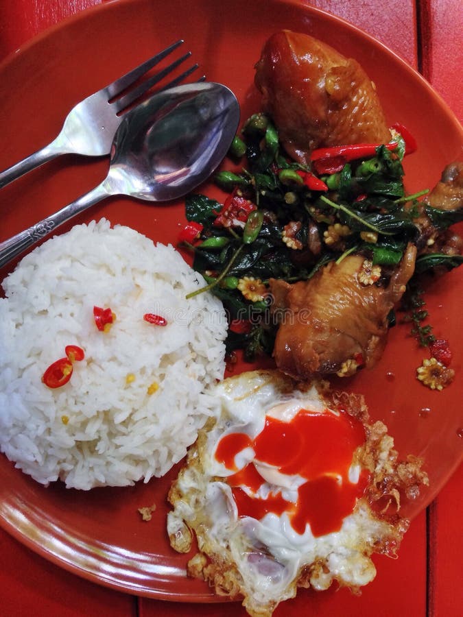 Chicken Knuckles Spicy with Basil Stock Photo - Image of thai, basil ...