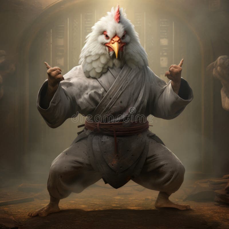 Chicken in the Kun fu pose stock illustration. Illustration of comical ...