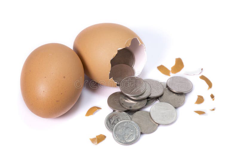 A Chicken Lays an Egg and There is Money Inside Stock Photo - Image of ...