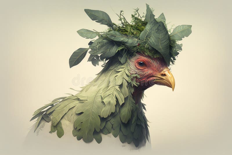 Chicken Leaves on Head Roots on Neck. Generative AI Stock Illustration ...