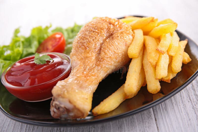 Chicken Leg and French Fries Stock Photo - Image of food, closeup: 52507372